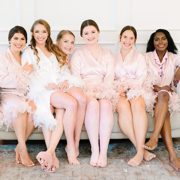 Satin Robe With Feathers, Bridesmaid Robes, Custom Robes, Feathers ...
