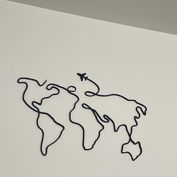 Line Drawing World Map Wall Art | Lasercut Wood Flight Path of the ...