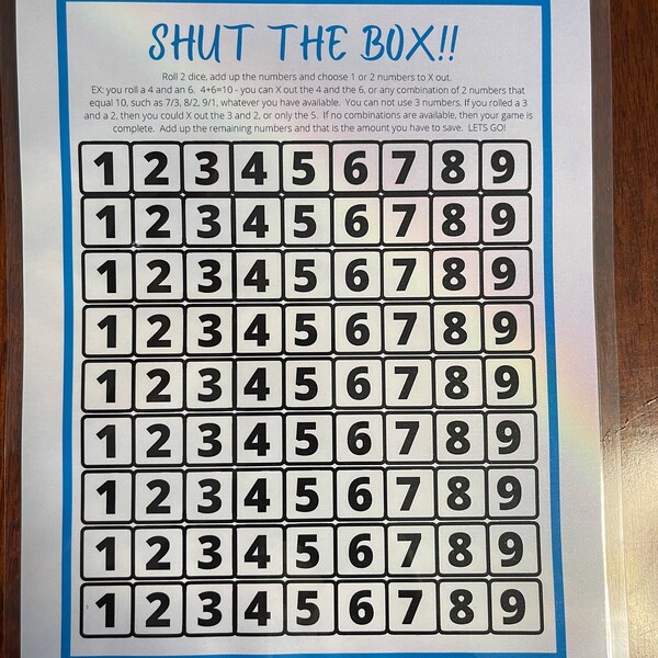 Shut the Box Savings Challenge **INSTANT DOWNLAD** - Etsy