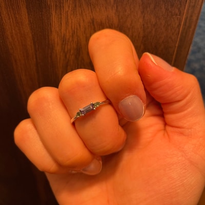 Dainty Baguette Cut Alexandrite Ring Vintage Three Stone Pear Moss ...