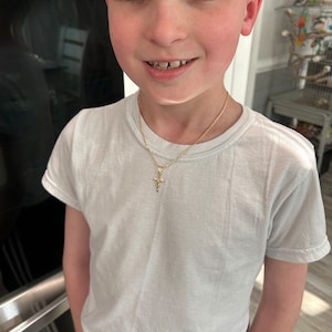 18K Toddler Boy Cross Necklace,figaro Chain With Cross,kids Gold Cross ...