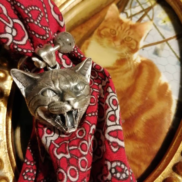 925 Silver Wildcat Necklace, Cat Pendant, Animal Jewelry, Unique Gift ...