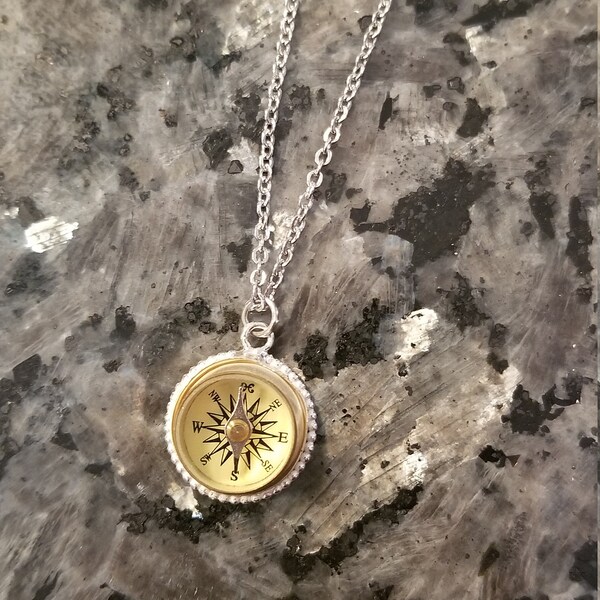Tiny Sterling Silver Working Compass Necklace With Engraving ...