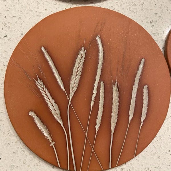 Denim Blue Round Clay Coaster Set, Dried Wheat Ceramic Imprint Coasters ...