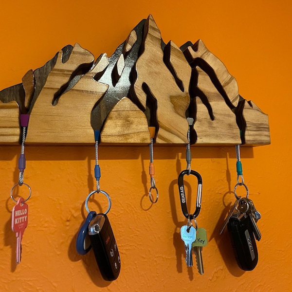 Large Mountain Wood Key Holder With 4 Climbing Nut Keychains - Etsy
