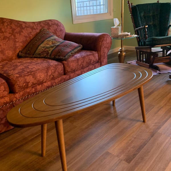 Wooden Oval Coffee Table Side Table, Rustic Mid Century Center Table ...