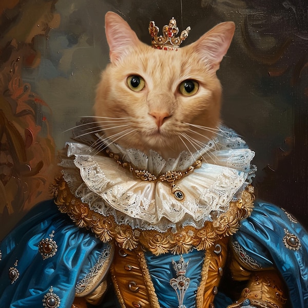 Queen Cat Portrait From Photo, Royal Pet Portrait, Regal Cat Portrait ...