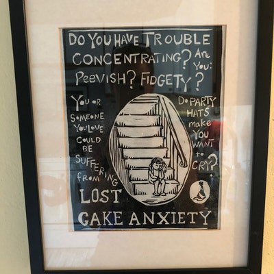 Lost Cake Anxiety original Woodblock Print - Etsy