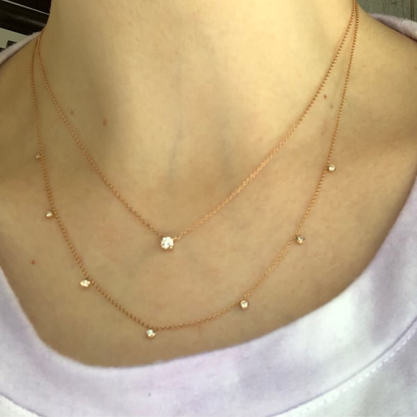 Prong Setting Diamond Necklace / Diamond Solitaire Pendant / Floating ...