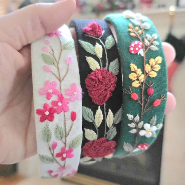 Hand Floral Embroidered Linen Headband | Bachelorette Linen Hair ...