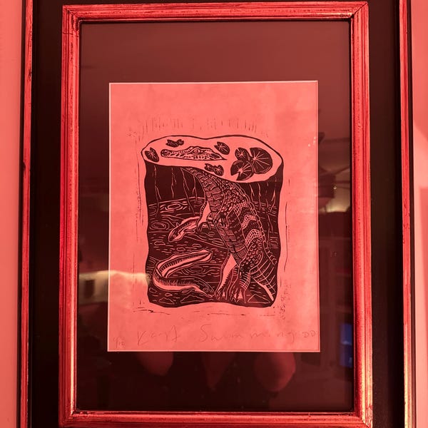 Alligator Linocut, "karst Swimming", Handmade Linocut Print - Etsy