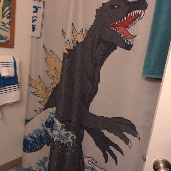 Godzilla Shower Curtain, Japanese Shower Curtain, Traditional Japanese ...