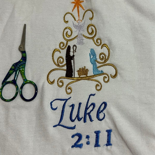 Nativity Christmas Tree Embroidery Design, Angel Star Jesus Religious ...