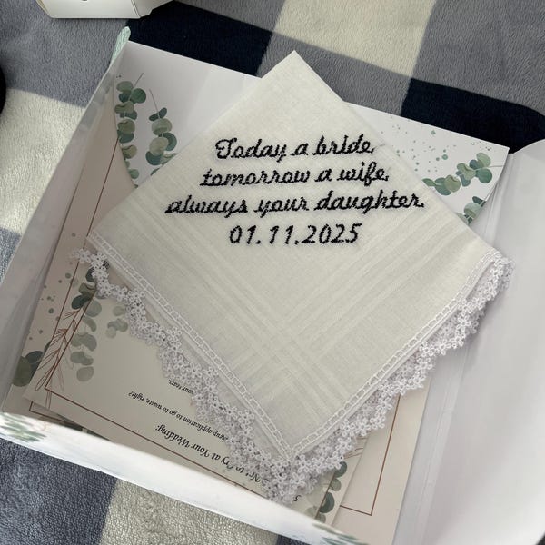 Elegant Lace Wedding Handkerchief, Embroidered Wedding Napkins, Father ...