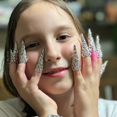 Full Armor Articulated Finger Claws Nails Ring Gold Set Style 2 ...