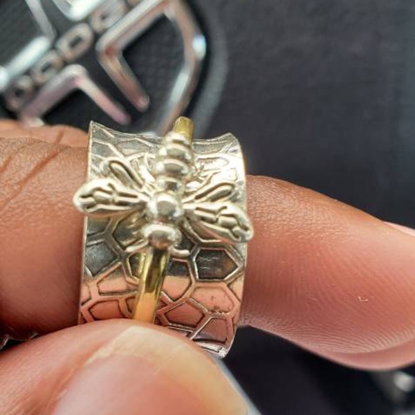 Bee Spinner Ring, 925 Sterling Silver Ring, Statement Ring, Fidget Ring ...