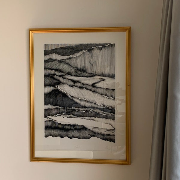 ABSTRACT LINES Risograph Print, Monochrome Fine Line Texture . Limited ...