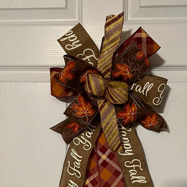 Fall Bow, Happy Fall Y’all Bow, Pumpkin Bow, Leaf Bow, Orange Bow, Fall ...