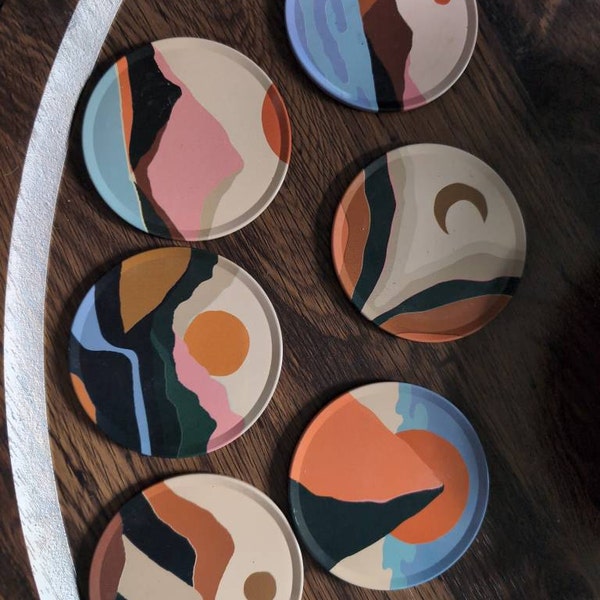 Boho Coasters Set of 6 Drink Coasters Abstract Art Coasters Drink ...