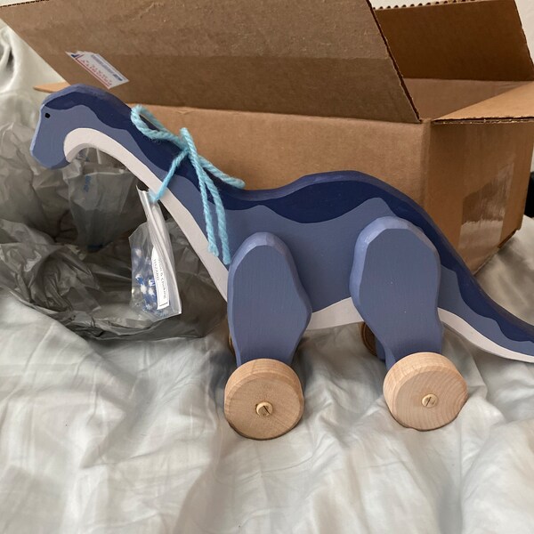 Large Wooden Bronto Rolling Toy With Optional Pull String for Toddlers ...