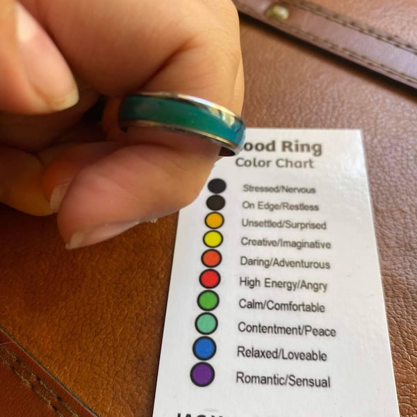 Retro Mood Ring, Stainless Steel Band, Color Chart Included - Etsy