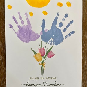 Custom Names Handprint Mother's Day Keepsake Grandma Floral Art Flower ...