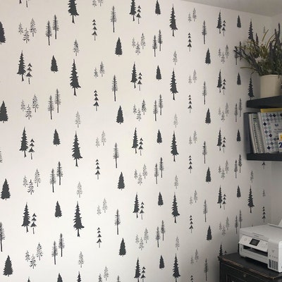 Fir Tree Forest Pattern Wall Stencil Large Wall Stencils, Tree Stencil ...