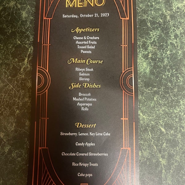 EDITBALE Roaring 20s Menu Editable Template. Black and Gold Art ...