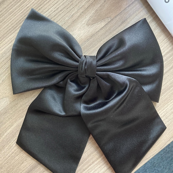Black Big Satin Bow Large Hair Bow for Party Oversized Bow With Tail ...