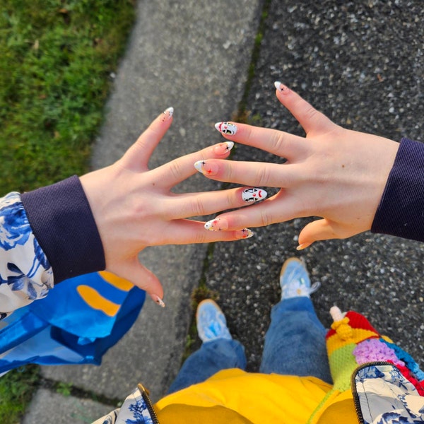 133 "as a Clown" Happy&sad Clowns Frenchtips Press on Nails | Custom ...