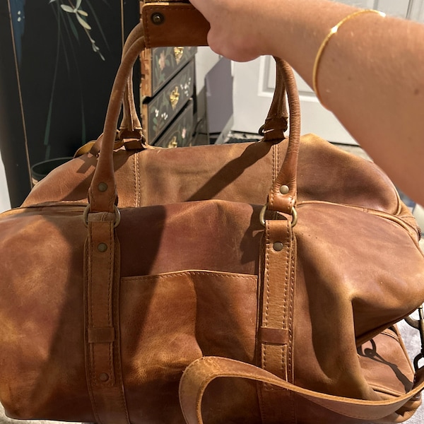 Leather Duffle Bag Men, Personalized Handmade Weekender Bag, Overnight ...