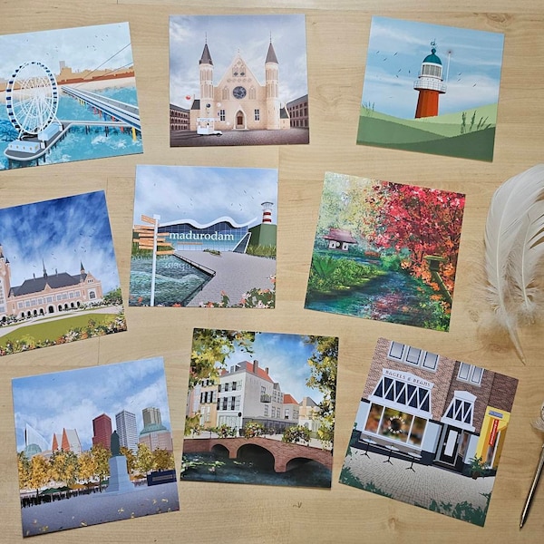 Cute Christmas Cards, Colorful Winter Gift Cards, Digital Illustrated ...