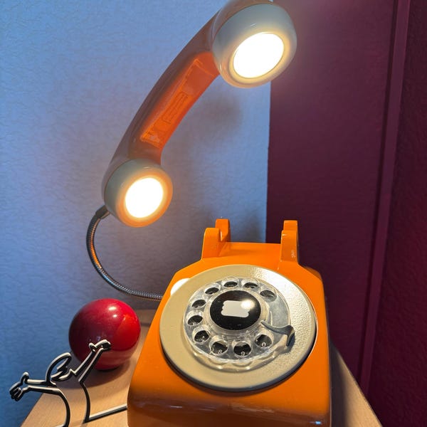 Upcycled Rotary Phone Lamp: Vintage Orange Desk Light, Retro Decor ...
