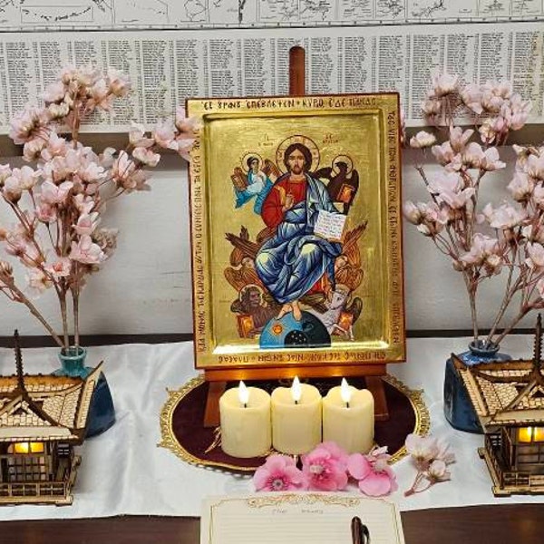 Jesus Christ the Enthroned Hand Painted Byzantine Icon With Polished ...