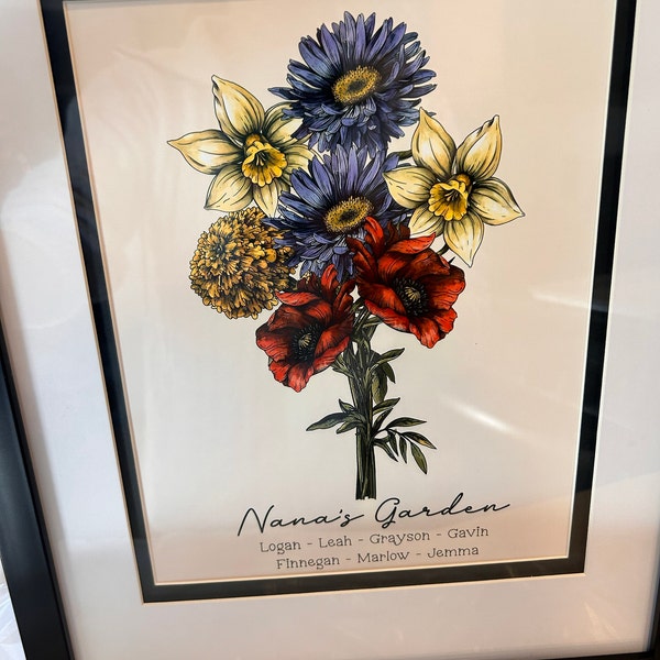 Family Flower Bouquet, Birth Month Flower Art, CUSTOM Personalized Gift ...