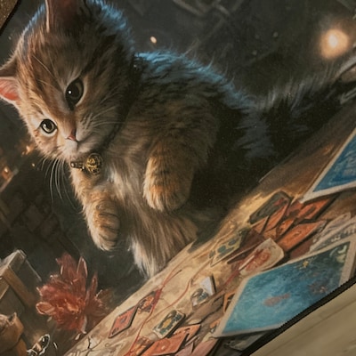 Futuristic Gaming Desk Mat Anamorphic Cat Playmat RPG PC Gamer Neon Bar ...
