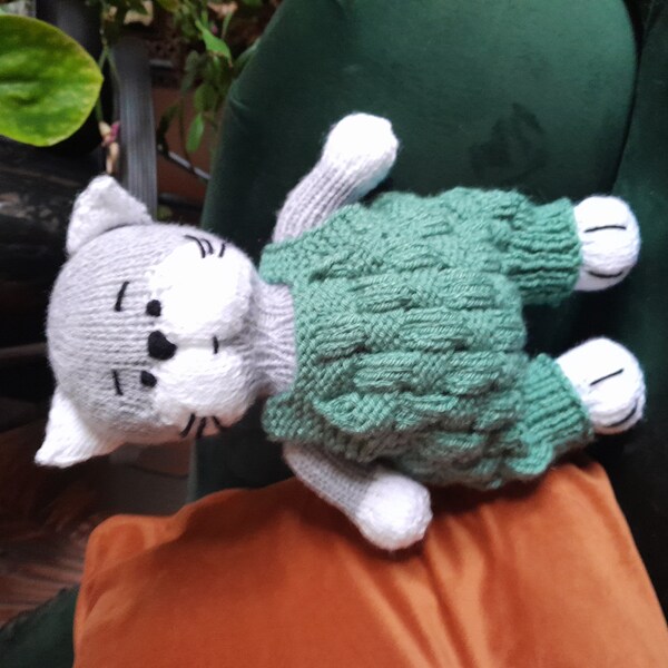 Cat Knitting Pattern, DIY Stuffed Animal,cat in Overall, Gift for Kids ...