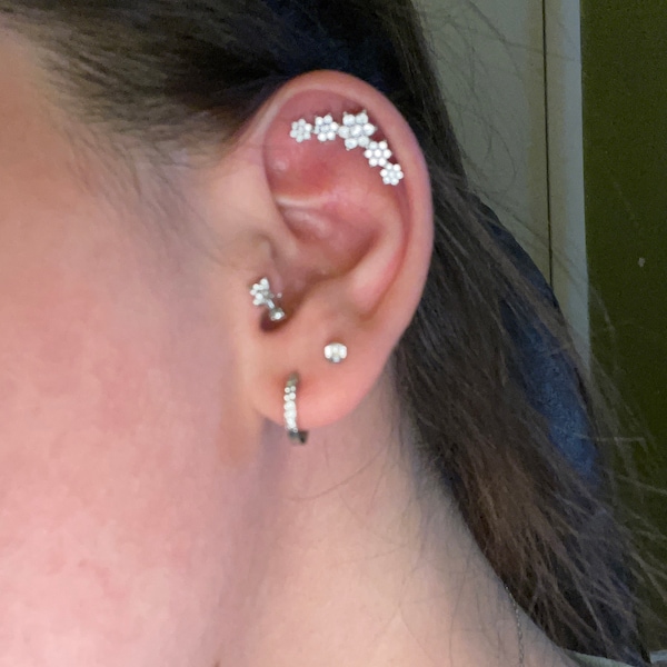 CZ Flower Helix Earring, Curved Cartilage Piercing, 16GA - Etsy