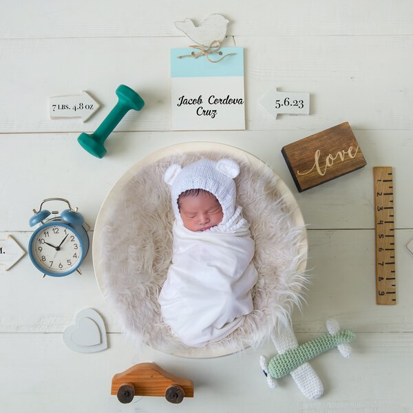 Digital Backdrop Newborn Baby Birth Announcement Baby Boy Announcement ...