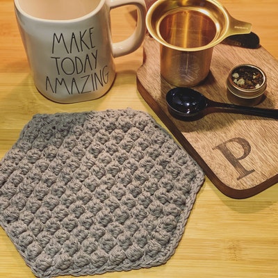 CROCHET PATTERN // Bobble Hexagon Trivet // Modern Trivet Pattern ...