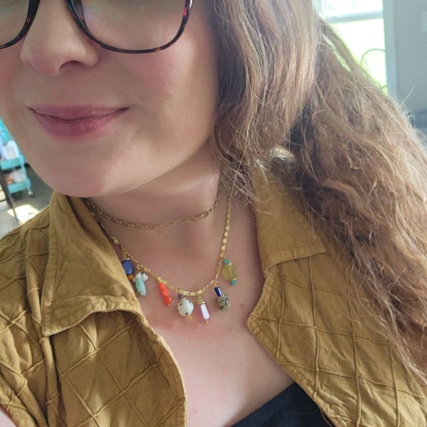 Colorful Statement Necklace, Colorful Charm Necklace, Layering Necklace ...