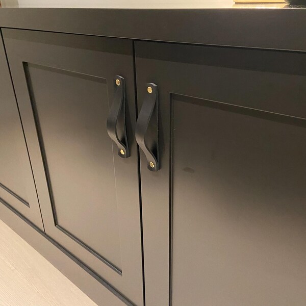 Thick Flat Leather Drawer Handles Leather Cabinet Pulls Leather Knob ...