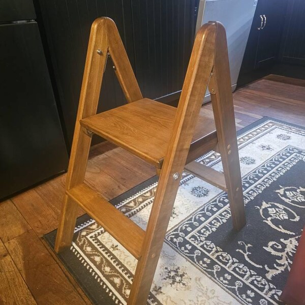 Handmade Stepladder, Natural Wood Folding 3-step Stepladder Portable ...