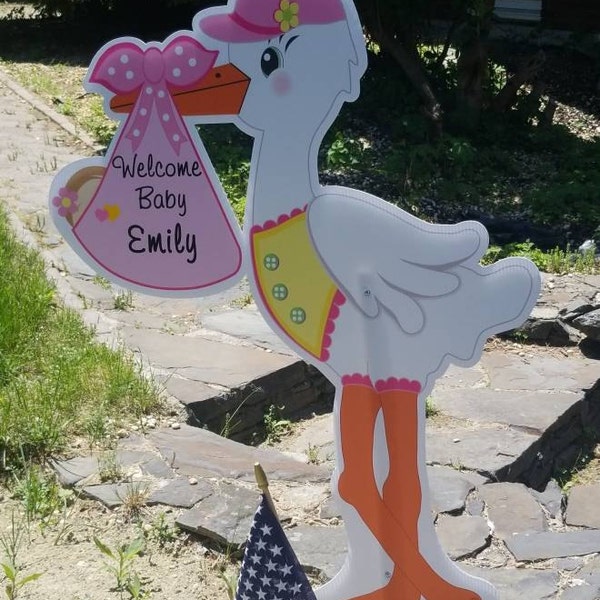 Welcome New Baby Yard Stork Sign, Custom Name, It's a Girl Boy ...