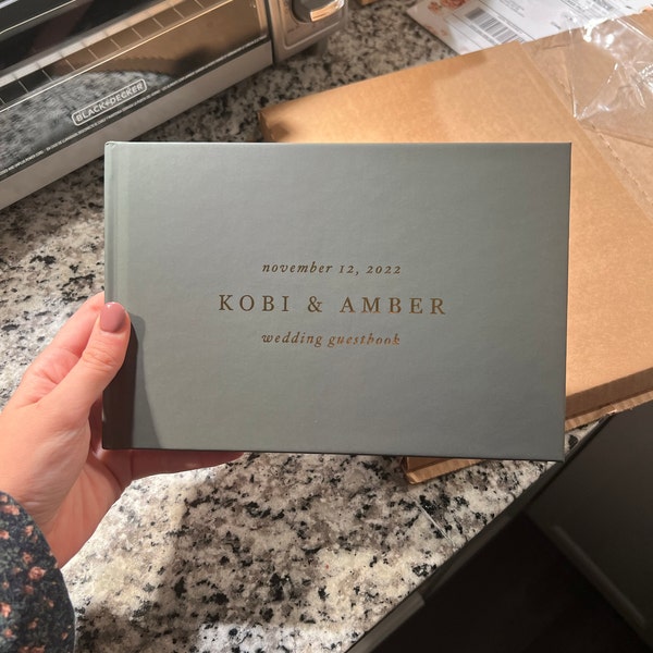 Custom Forest Green Wedding Guestbook, Modern Minimalist Raised Foil ...
