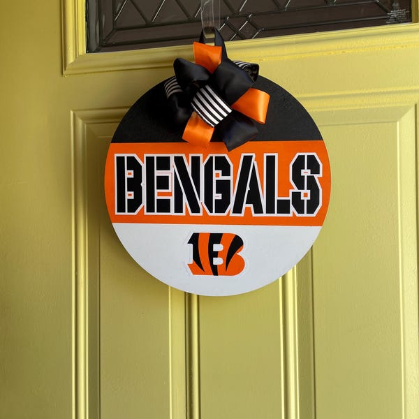Bengals Door Hanger | Cincinnati Bengals Sign | Front Door Wreath ...