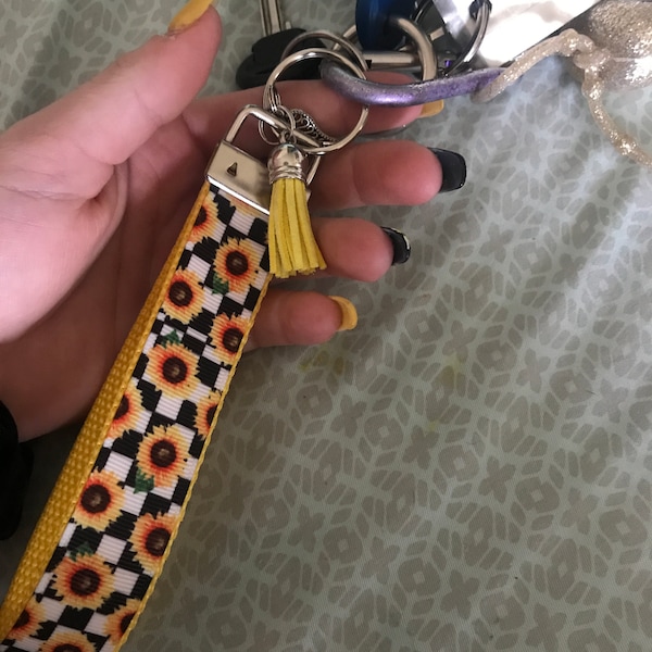 Sunflower Check Key Fob - Sunflower Keychain - Sunflower Checkerboard ...