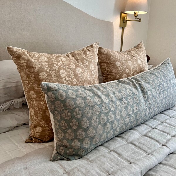 14"x36" Designer Floral Linen Lumbar Pillow Cover, Extra Long Pillow ...