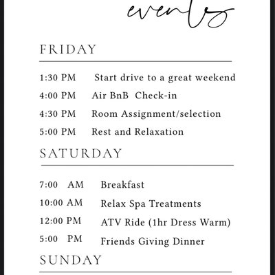 Modern Bachelorette Weekend Itinerary Template Minimal Electronic ...