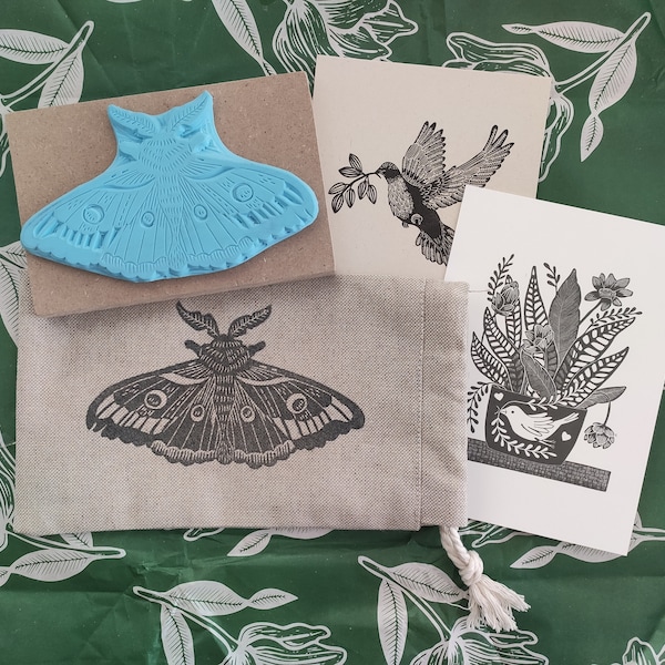 Rubber Stamp | Hand Carved Stamp | Mounted or Unmounted | Moth | Moth ...